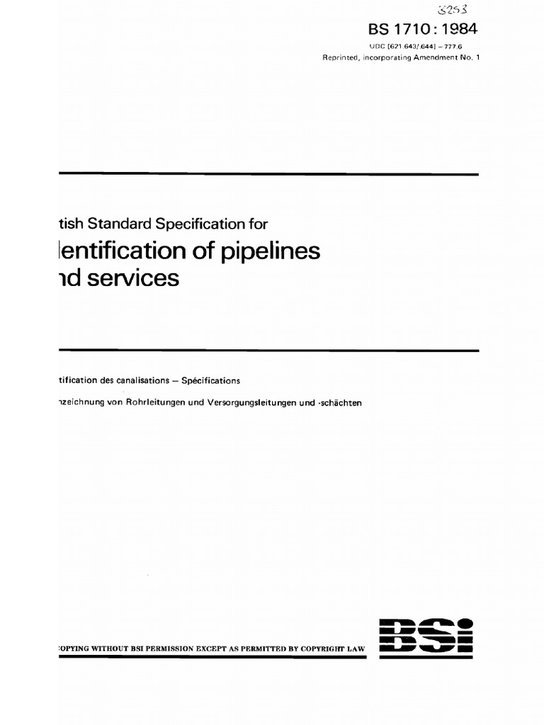 BS 1710 Identification of Pipe Lines and Service PDF | PDF