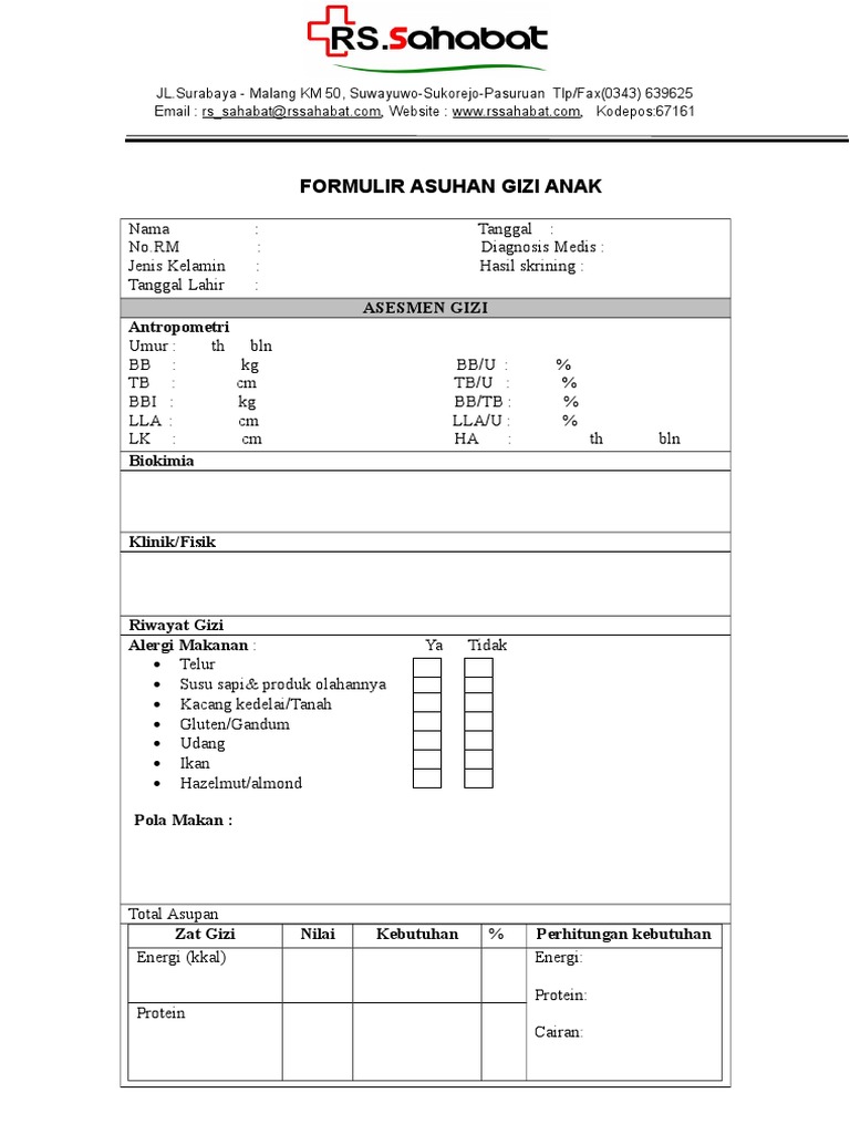 Formulir Asuhan Gizi | PDF