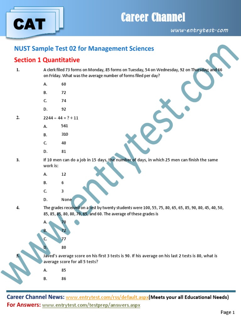 Nust Sample Test 02 For Management Sciences | PDF | Single Parent | Infants