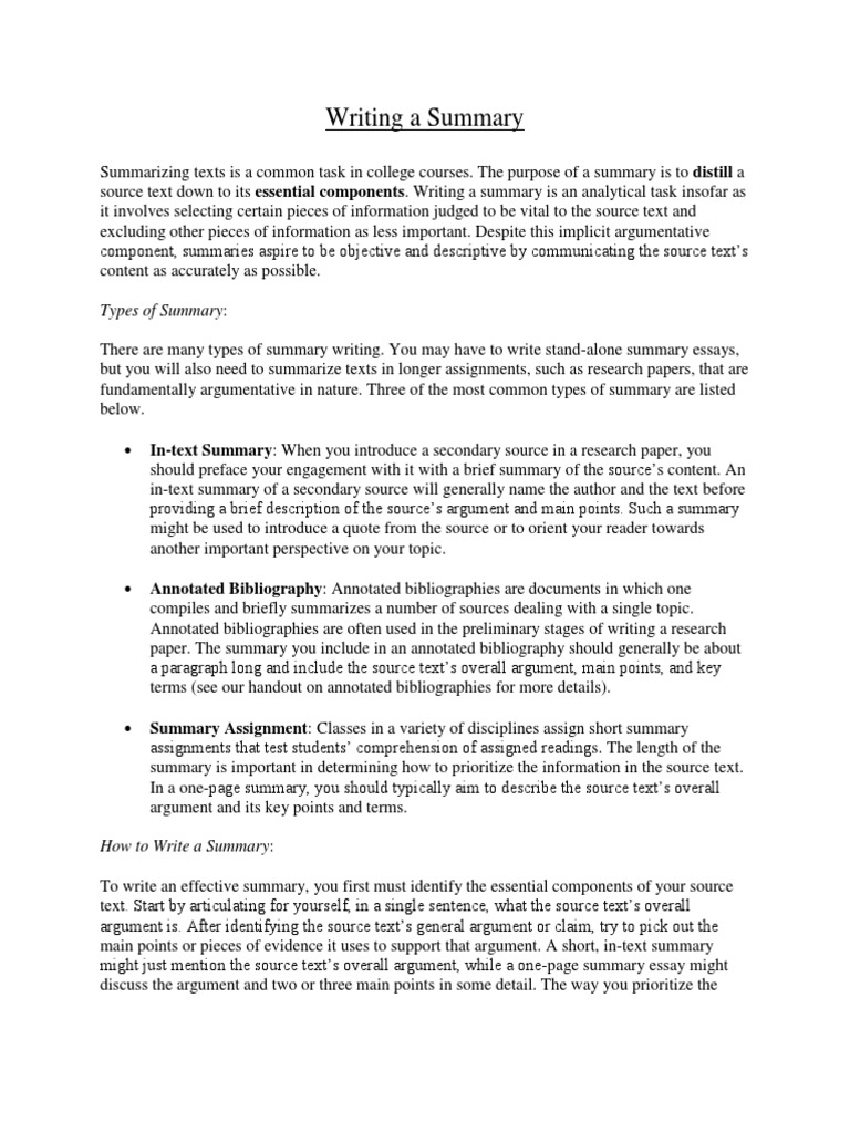 Summary Writing PDF | PDF | Bibliography | Essays