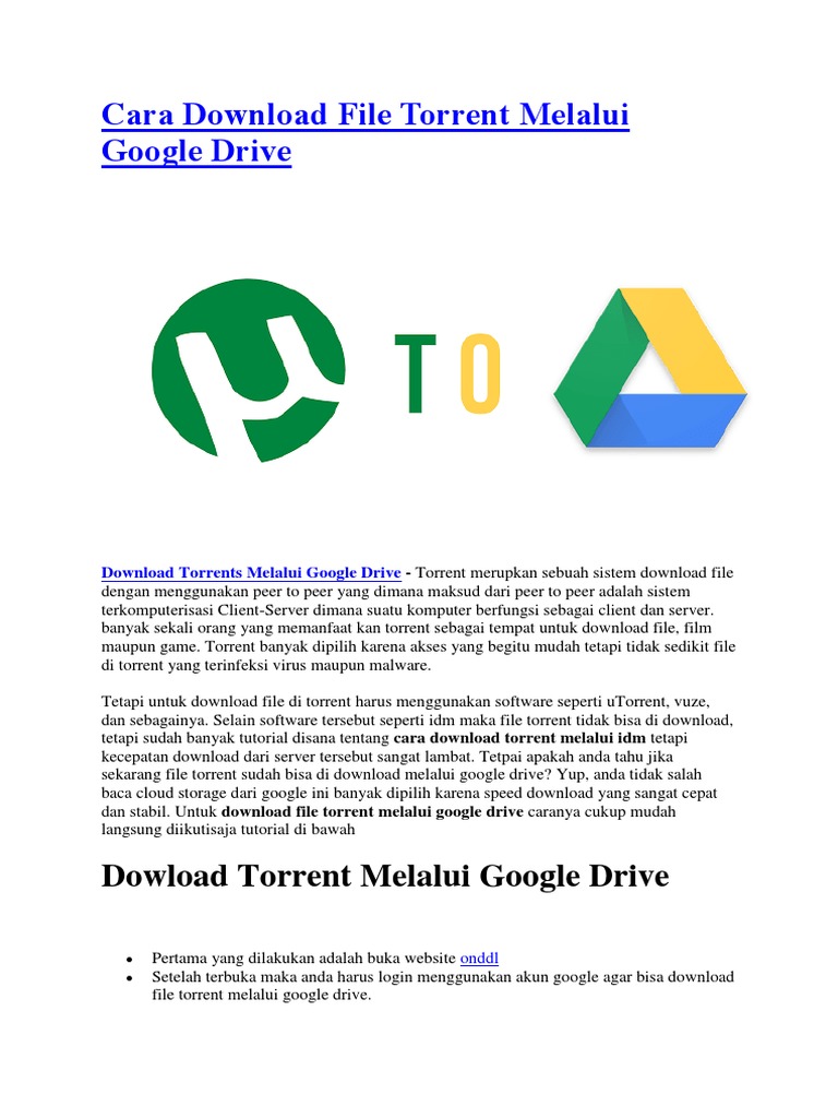 Cara Download File Torrent Melalui Google Drive | PDF