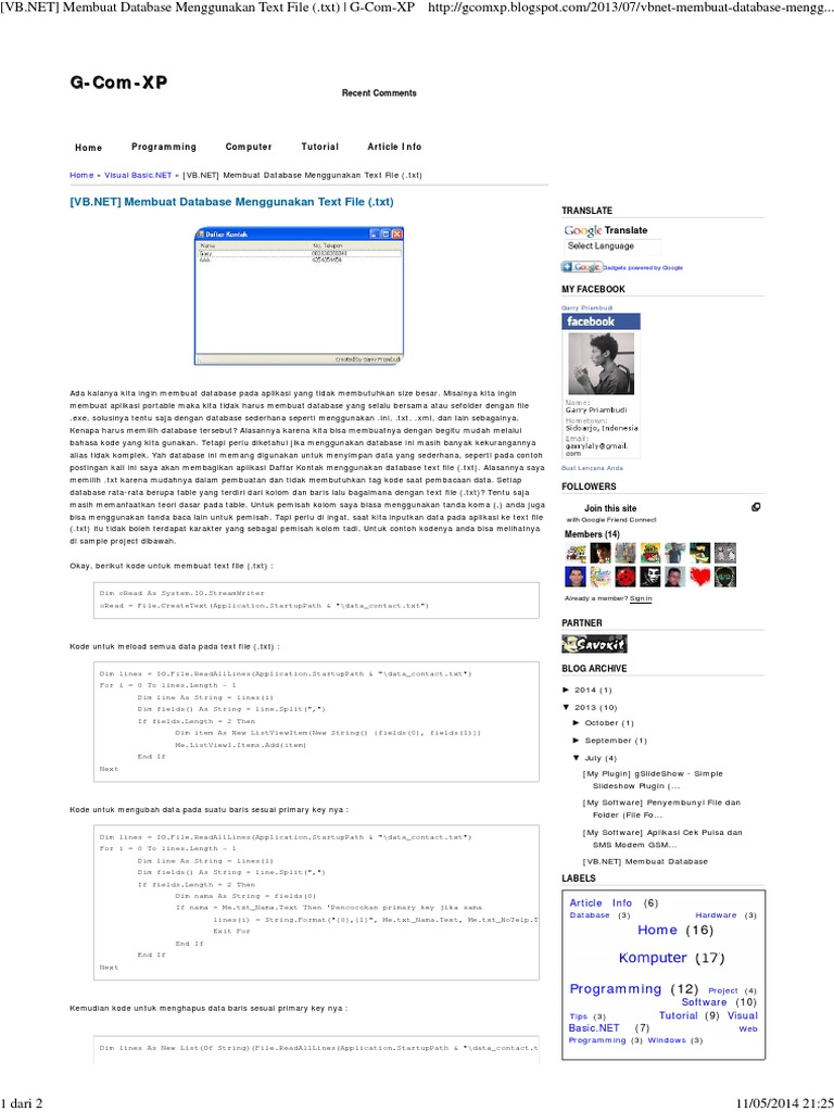 VB NET Membuat Database Menggunakan Text | PDF