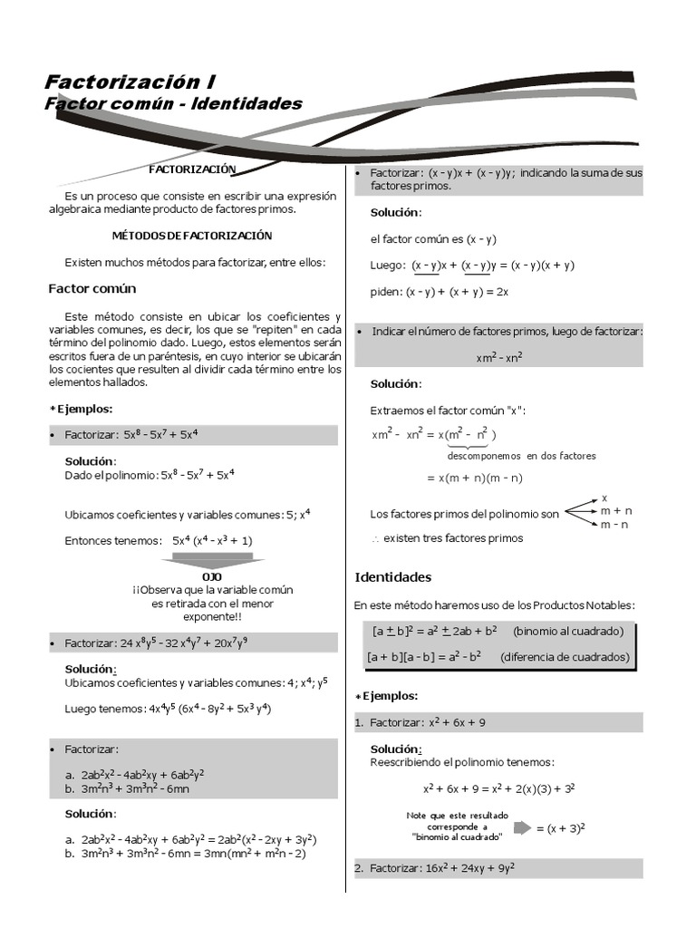 09 Ejercicios de Factorización de Polinomios | PDF | Factorización | Álgebra abstracta