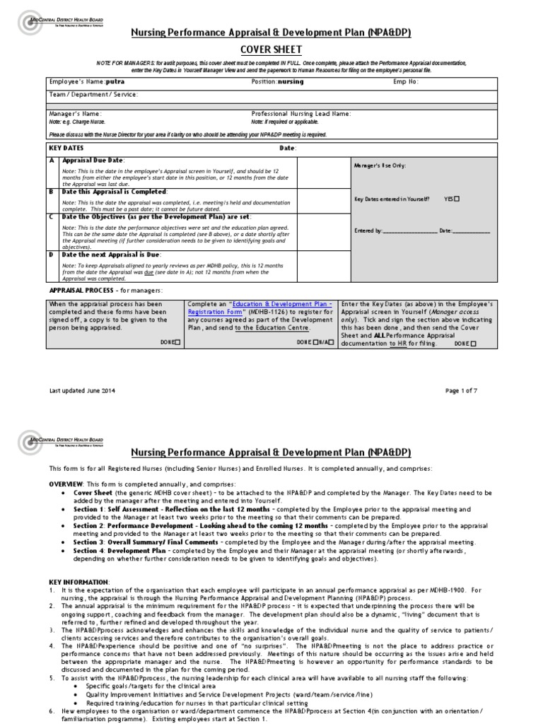 Nursing Performance Appraisal and Development Plan Form | PDF ...