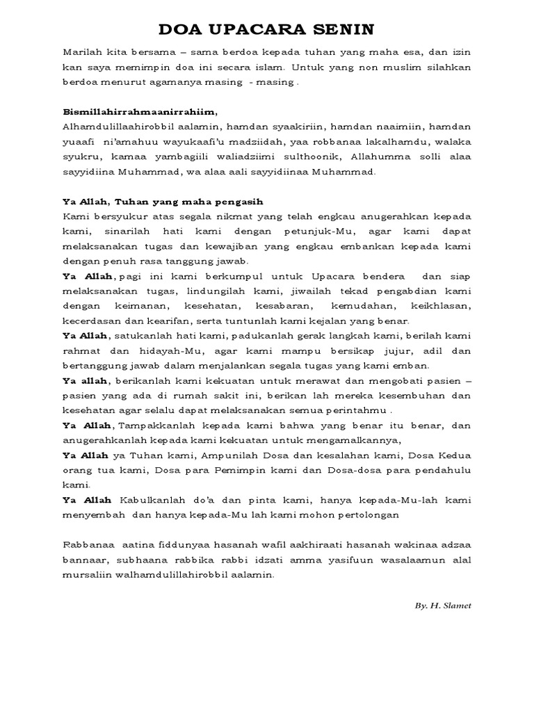 Doa Upacara Senin PDF | PDF | Gaya Hidup