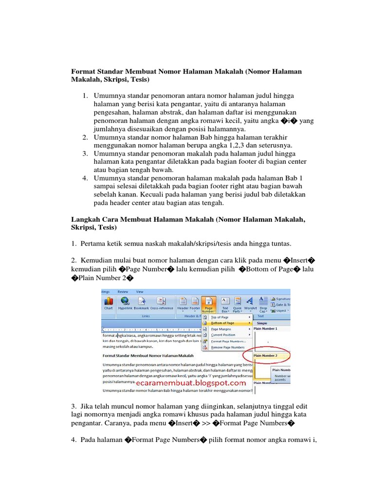Format Standar Membuat Nomor Halaman Makalah | PDF