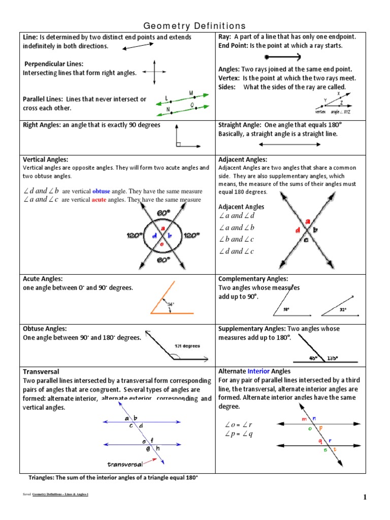 Math Handout (Geometry) Lines and Angles (Web Page) | PDF | Angle ...