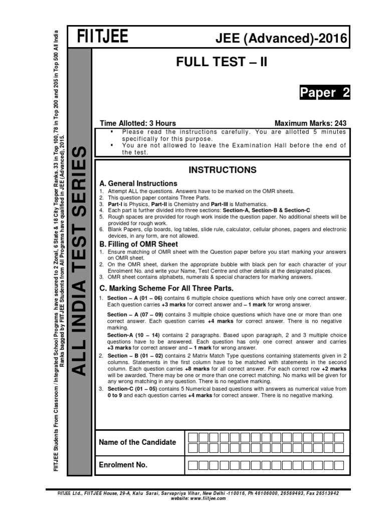 Fiitjee: Full Test - Ii | PDF | Orbit | Hertz