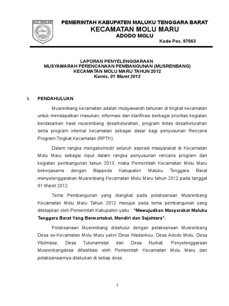 Laporan Penyelenggaraan Musrenbang | PDF