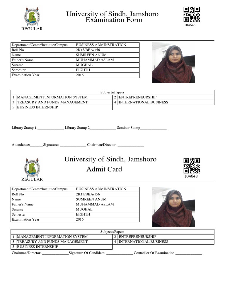 Sindh University BBA Exam Form 2016 | PDF | Career & Growth