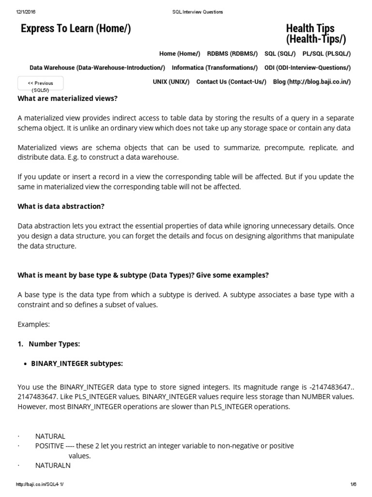 SQL Interview Questions5 | PDF | Pl/Sql | Data Type