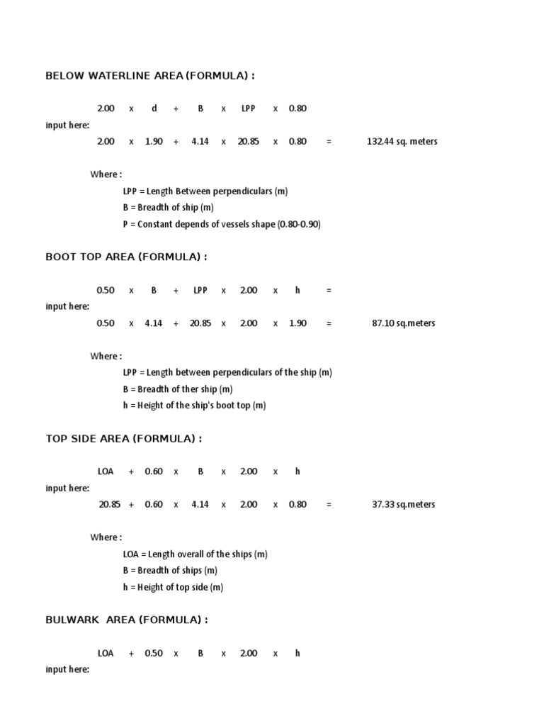 Ship Hull Area Calculation Formulas | PDF | Shipbuilding | Ships