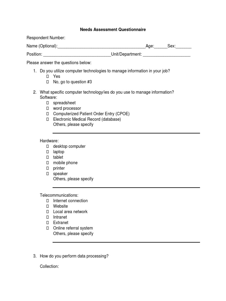 Needs Assessment Questionnaire | PDF | Electronic Health Record ...