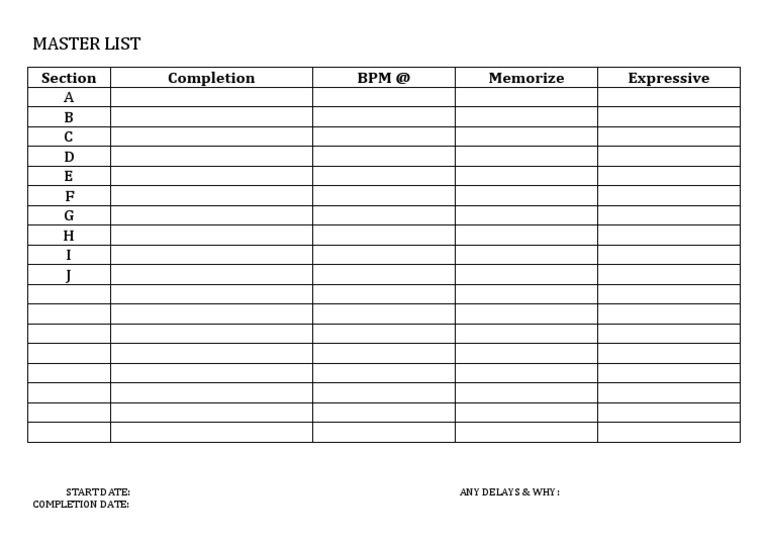 Master List Template Overview | PDF