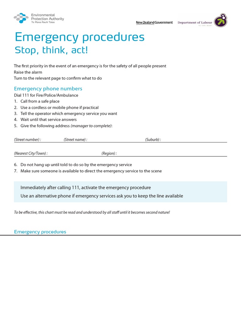 Emergency Procedures Stop Think Act WSNZ | PDF | Cardiopulmonary ...