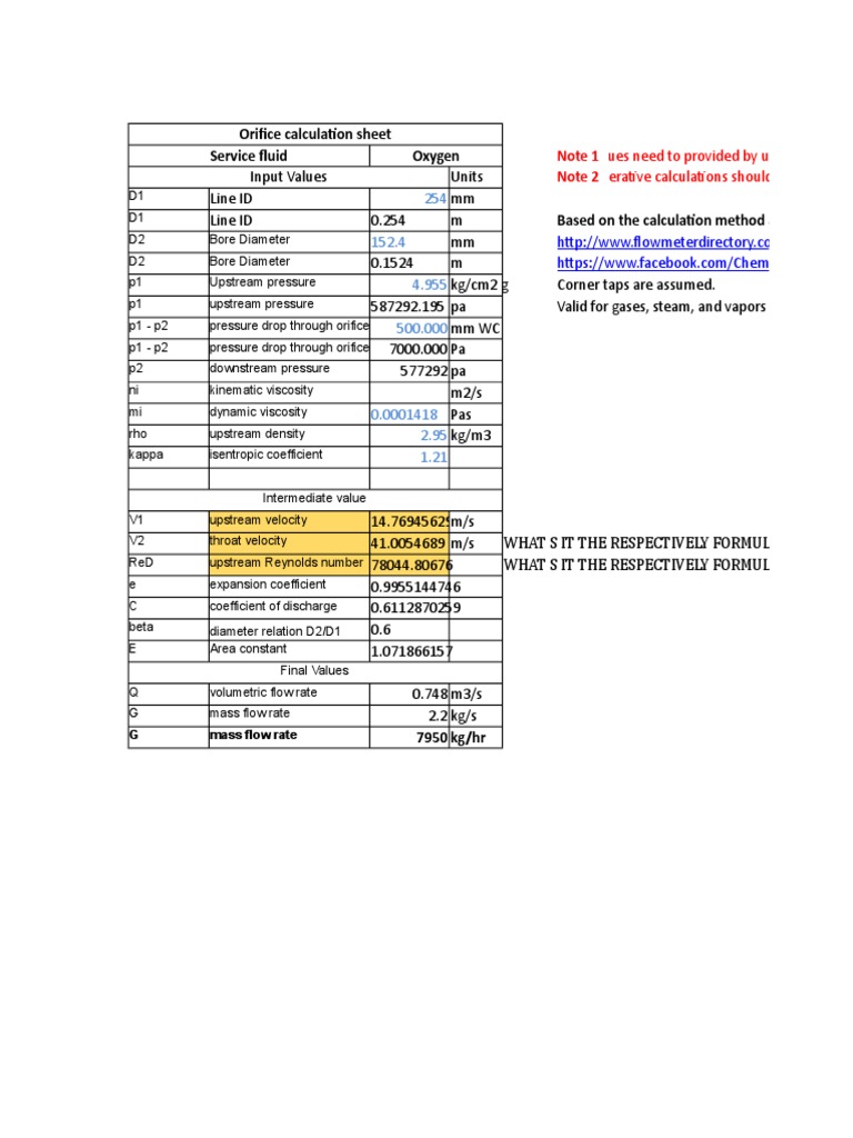 Orifice Flow Rate Calculation Sheet | PDF