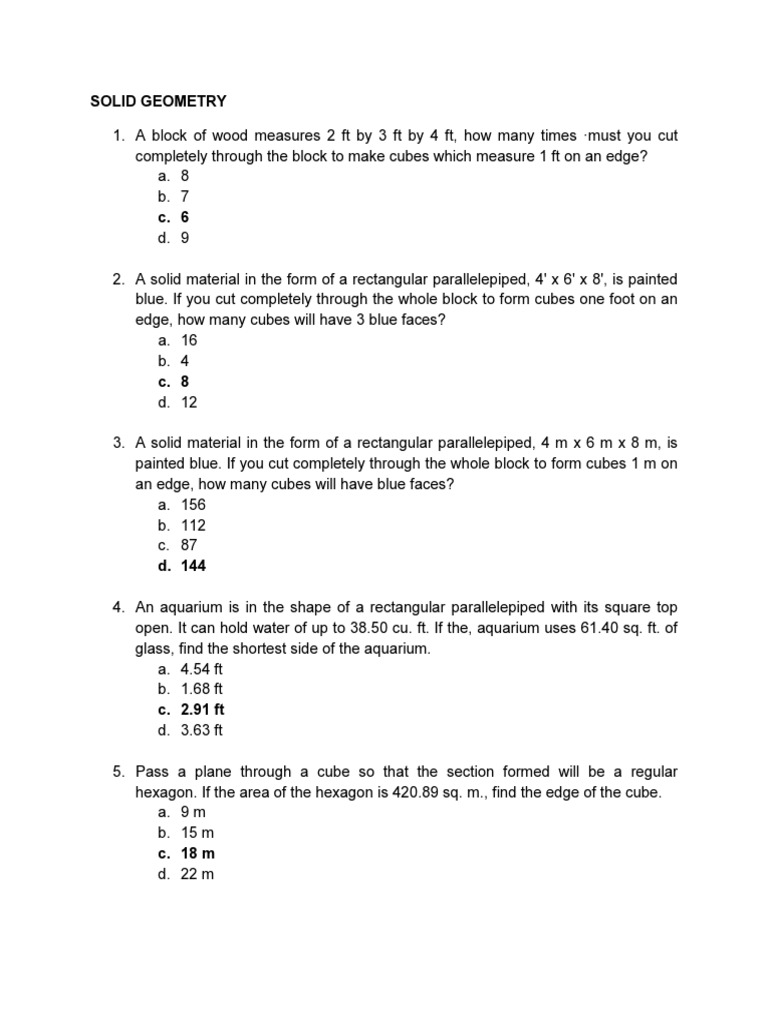 Solid Geometry Questions PDF | PDF