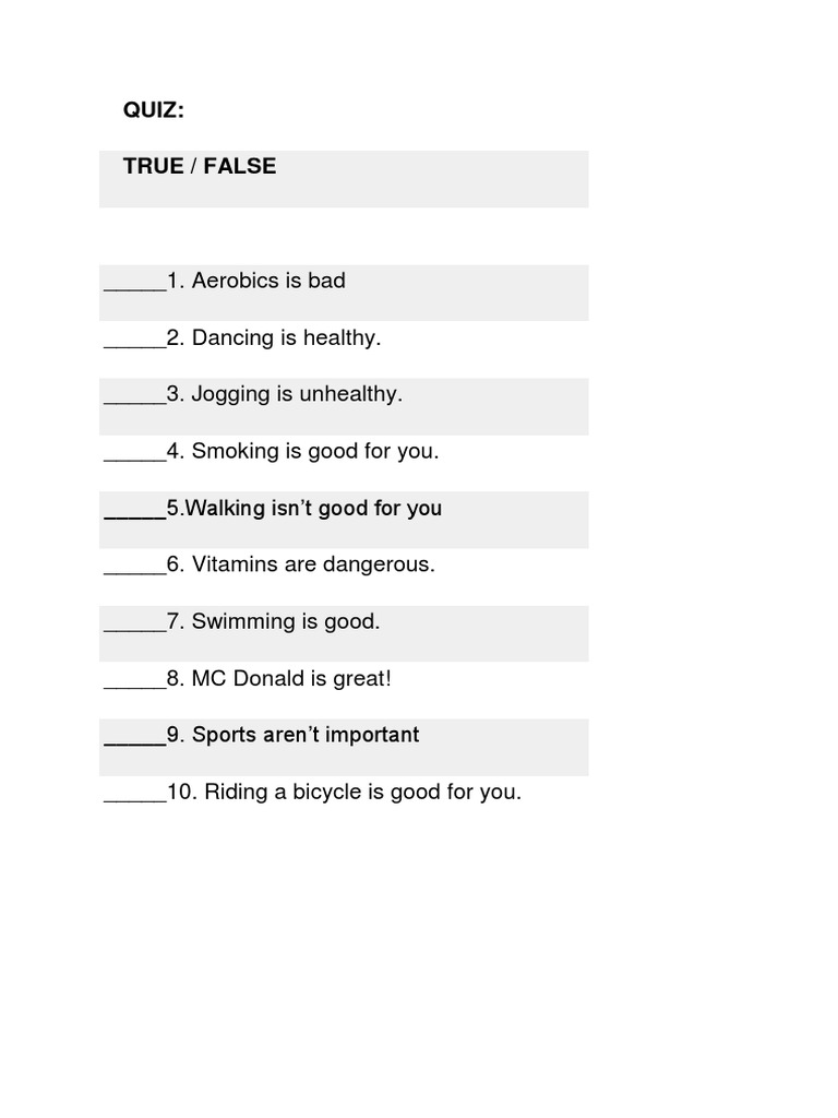 Healthy Life Quiz | PDF