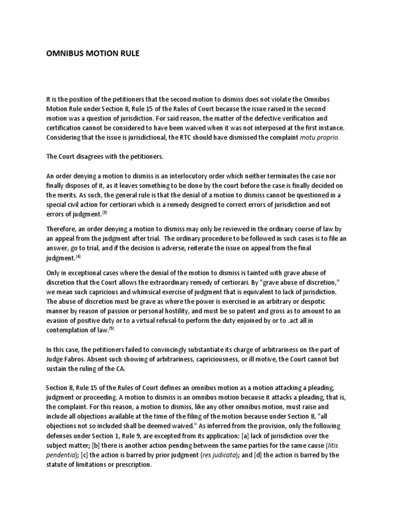 Omnibus Motion Rule | PDF | Pleading | Certiorari