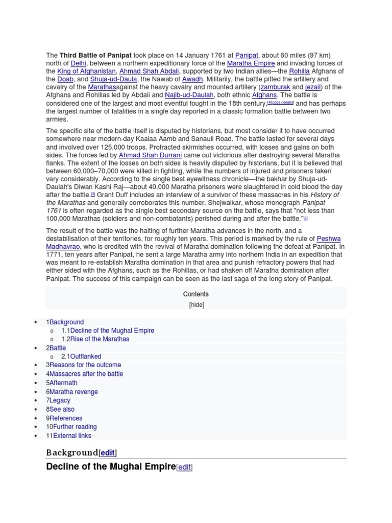 Third Battle of Panipat | PDF | Unrest | Armed Conflict