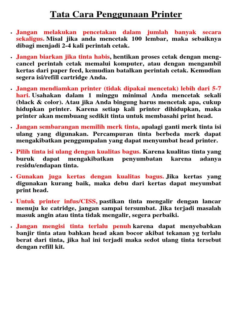 Tata Cara Penggunaan Printer | PDF