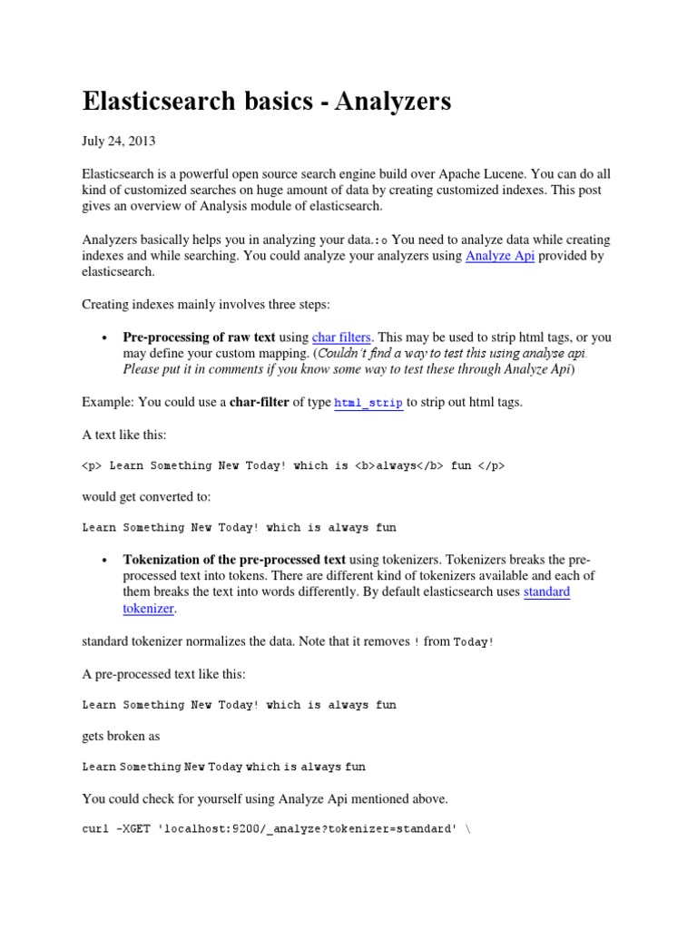 Elasticsearch Basics - Analyzers: Analyze Api | PDF | Search Engine Indexing | Computer Programming