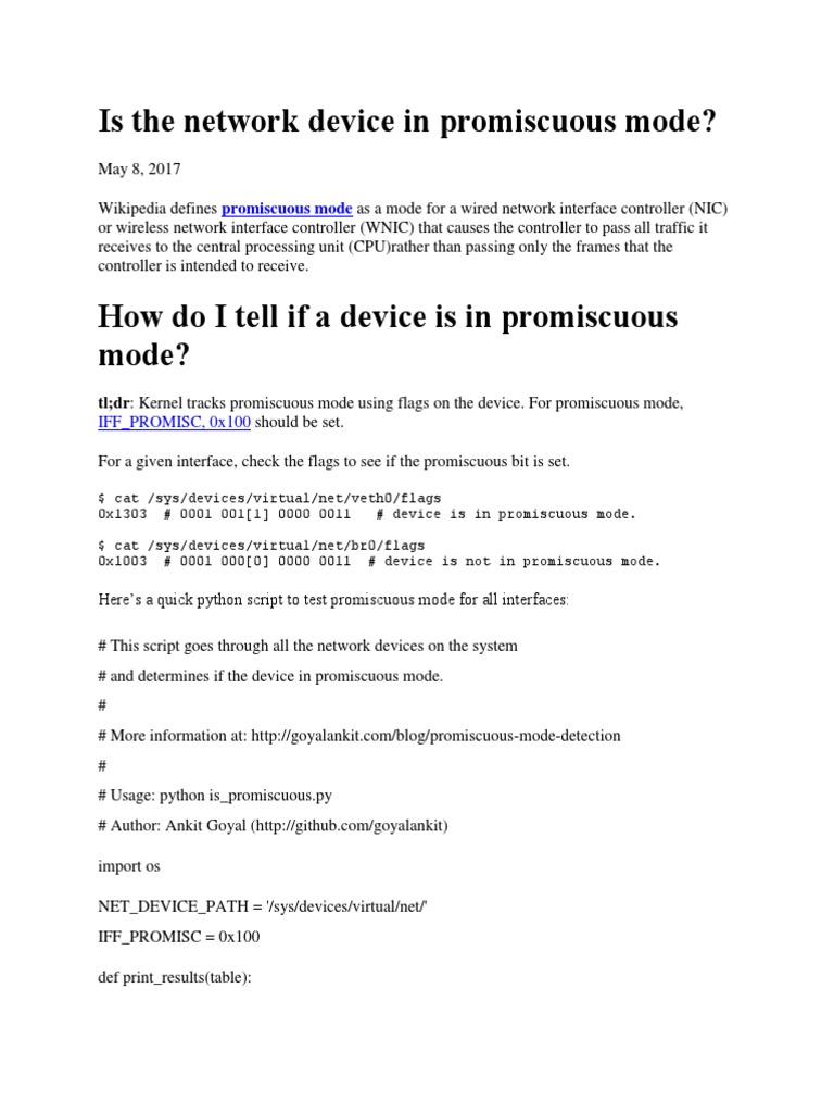 Detect Promiscuous Mode on Network Devices | PDF | Network Interface ...