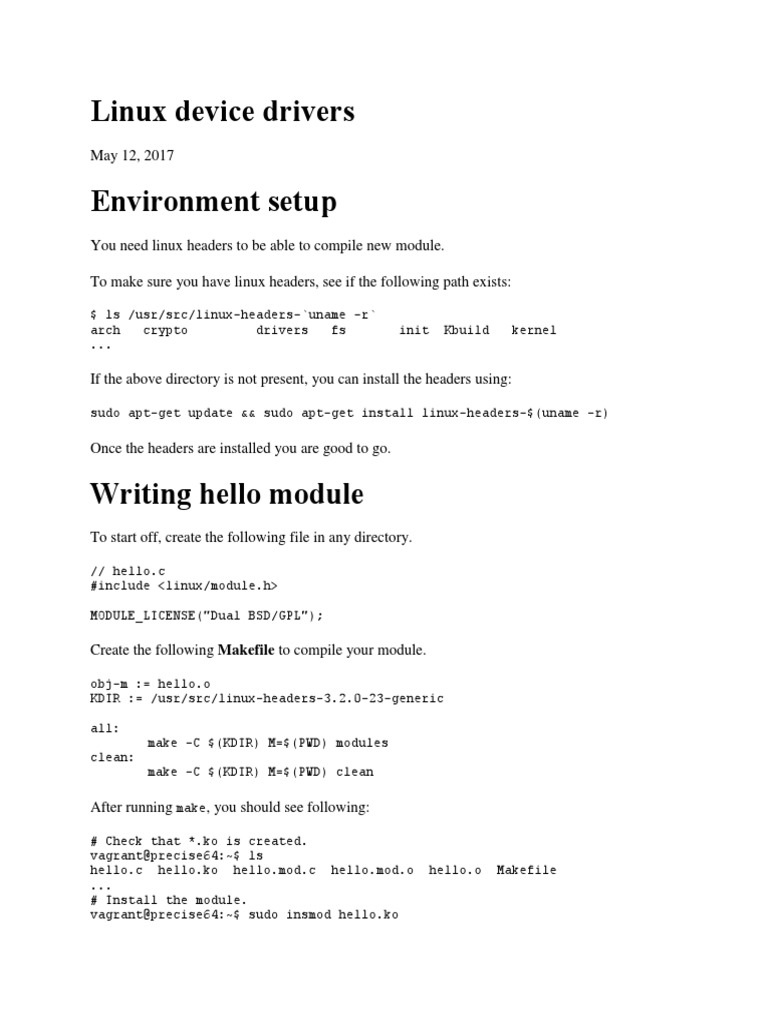 Linux Device Drivers Environment Setup | PDF | Computers | Technology & Engineering