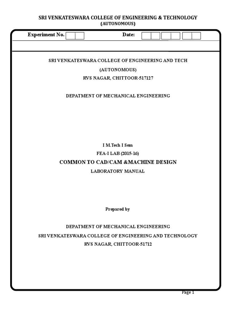 Mtech I Sem Fea Lab | PDF | Stress (Mechanics) | Finite Element Method