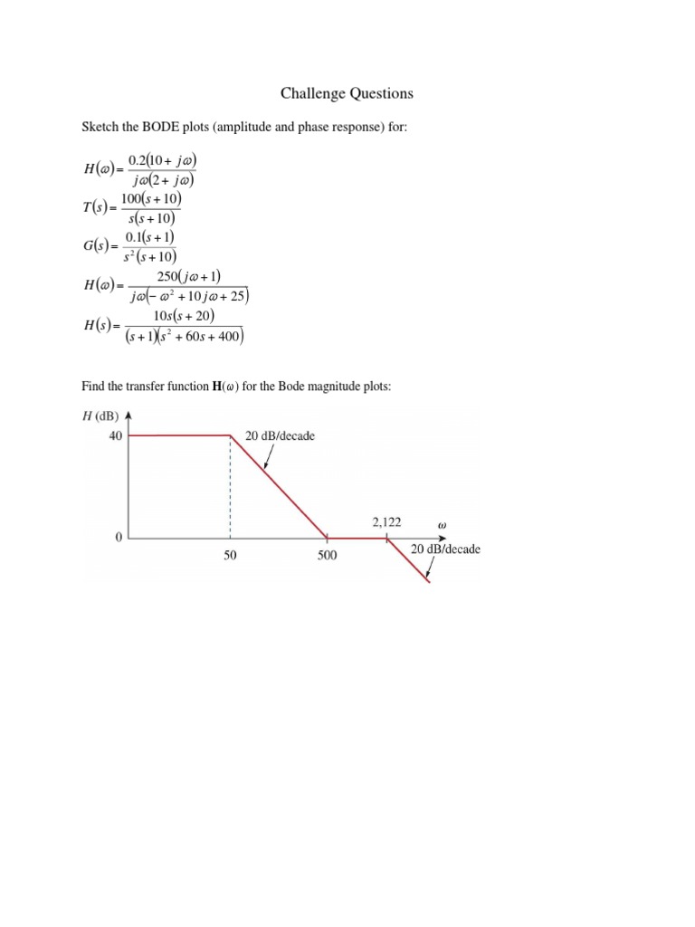 Challenge Questions: Sketch The BODE Plots (Amplitude and Phase ...