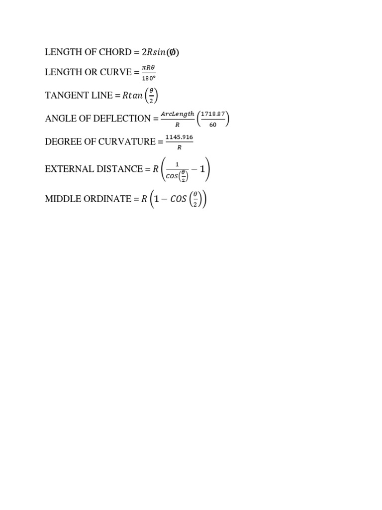 Length of Chord 2 ( ) Length or Curve Tangent Line Angle of Deflection ...