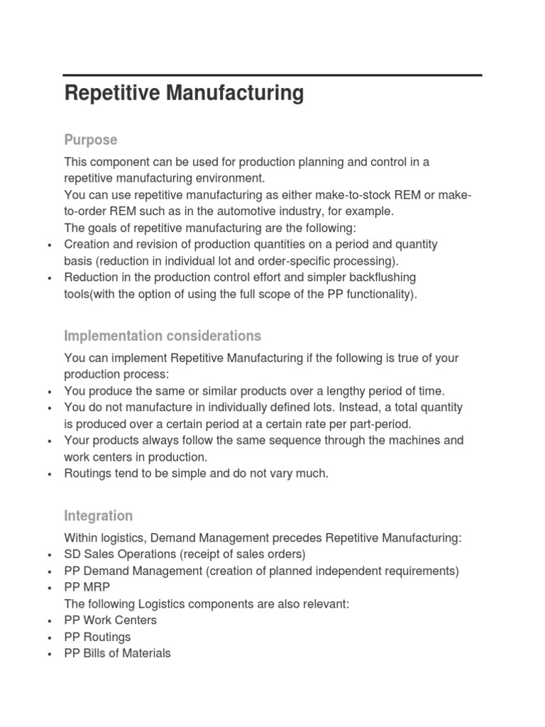 Repetitive Manufacturing | PDF | Logistics | Production And Manufacturing