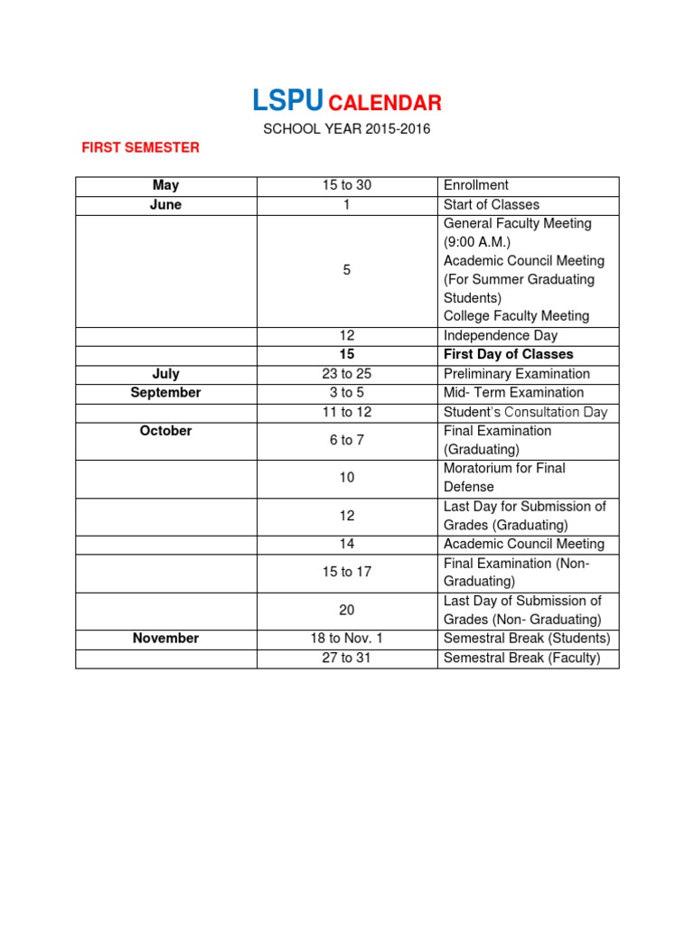 Semestral Schedule | PDF