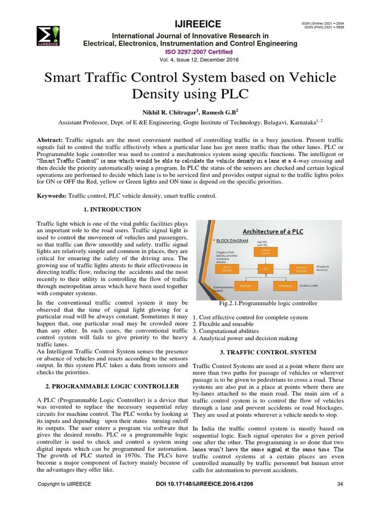 Smart Traffic Control System Based On Vehicle Density Using PLC | PDF ...