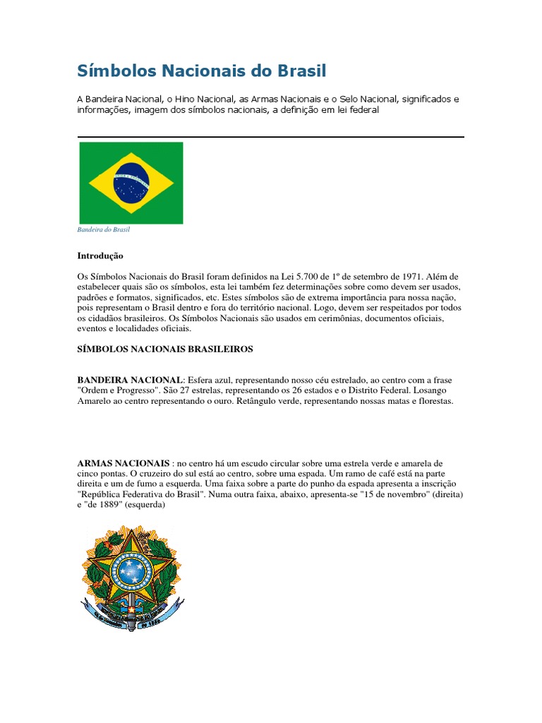 Símbolos Nacionais do Brasil e Significados | PDF | Política (geral ...