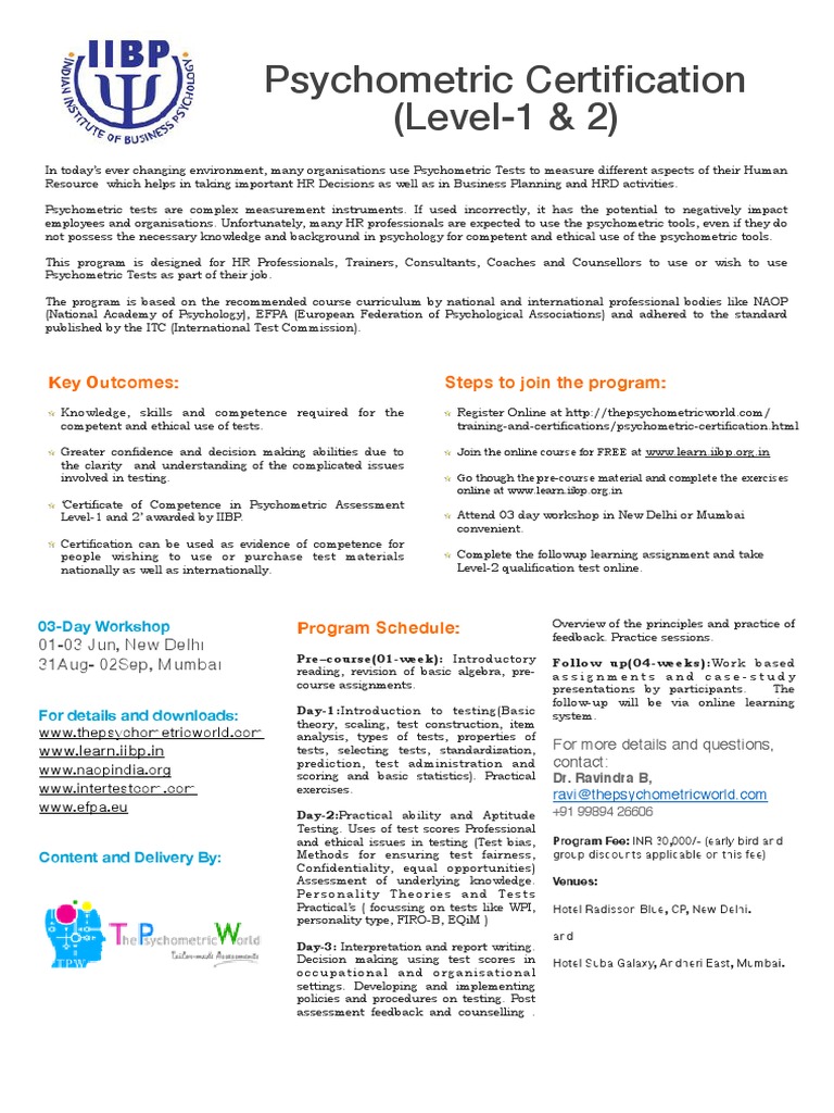 Psychometric Certification Workshop 2023 | PDF | Psychometrics ...