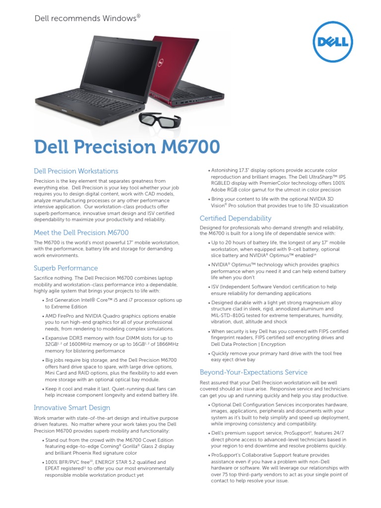 Dell Precision M6700 Spec Sheet Tab | PDF | Wi Fi | Solid State Drive