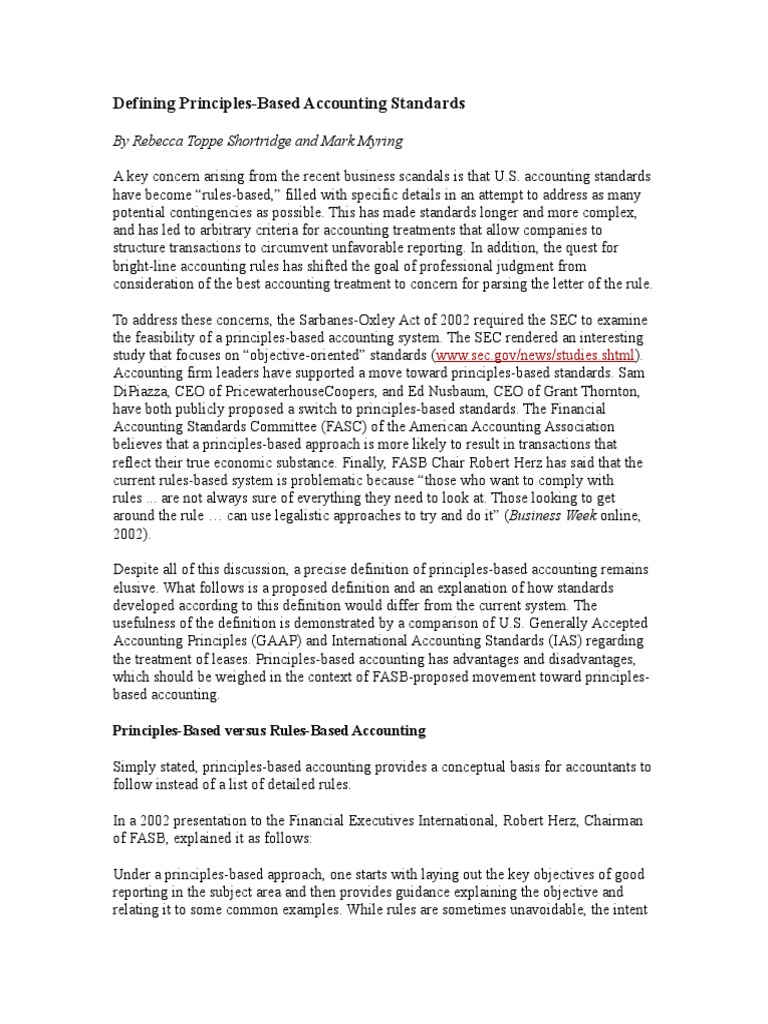 Defining Principles Based Standards | PDF | Financial Accounting ...