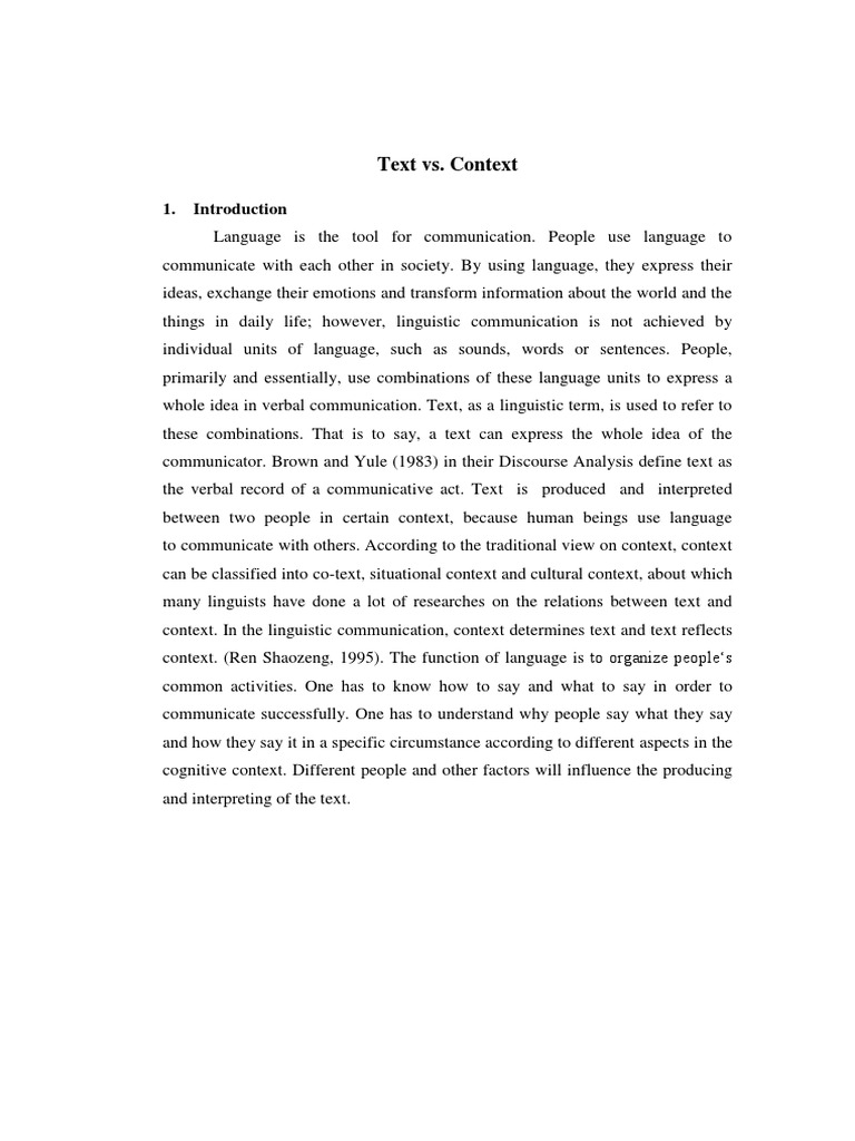 Text Vs Context | PDF | Context (Language Use) | Linguistics