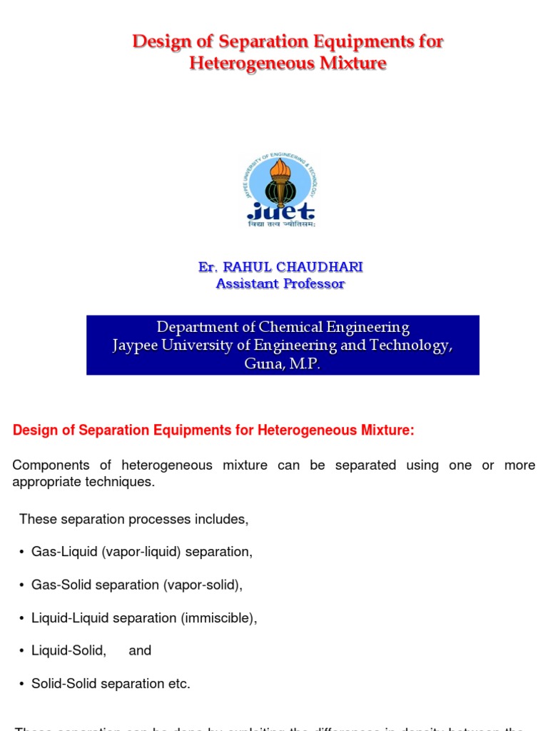 Design of Separation Equipment of Heterogeneous Mix | PDF | Gases ...