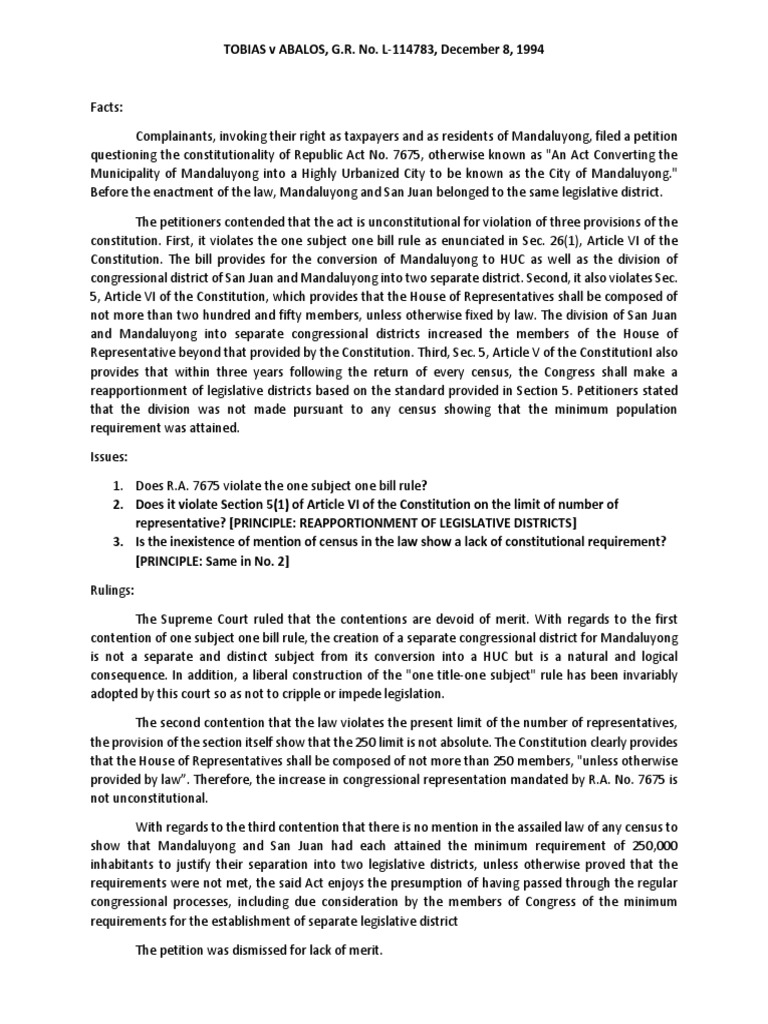 Tobias V Abalos (Case Digest), G.R. No. L-114783, December 8, 1994 ...