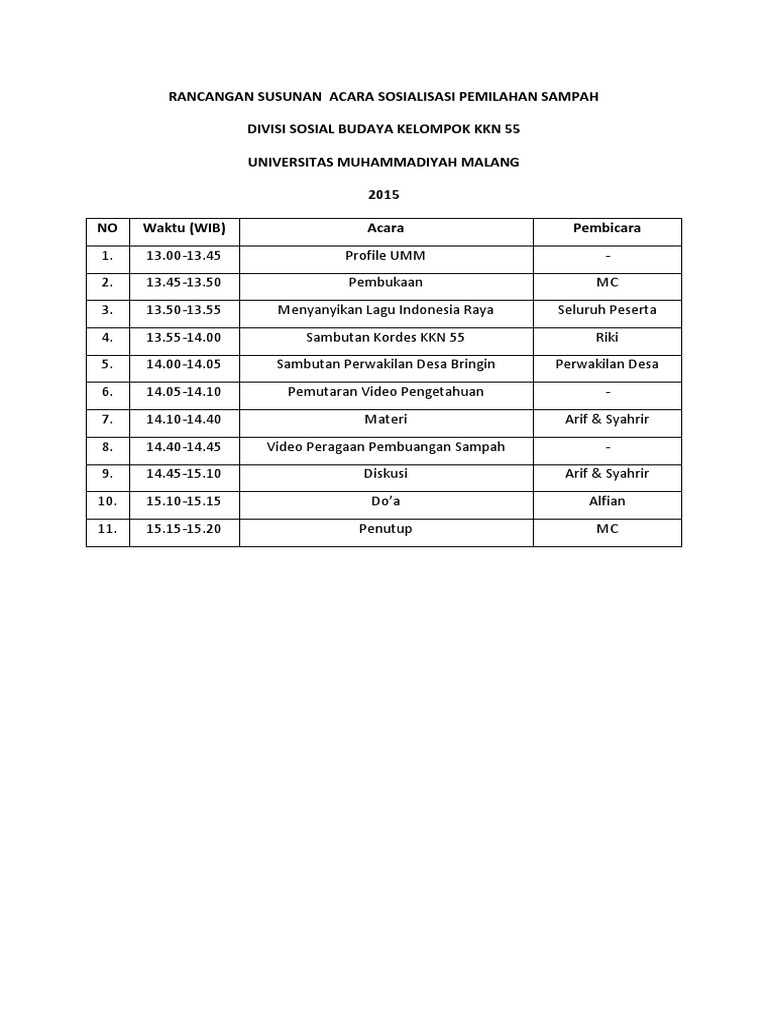 Rancangan Susunan Acara | PDF