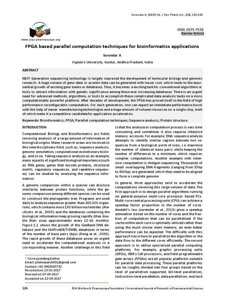 FPGA Based Parallel Computation Techniques For Bioinformatics ...
