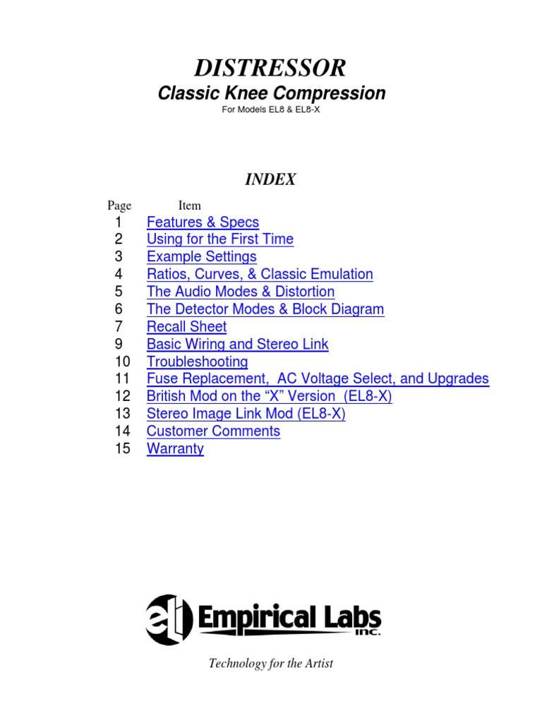 Distressor EL8 & EL8-X User Guide | PDF | Distortion | Detector (Radio)