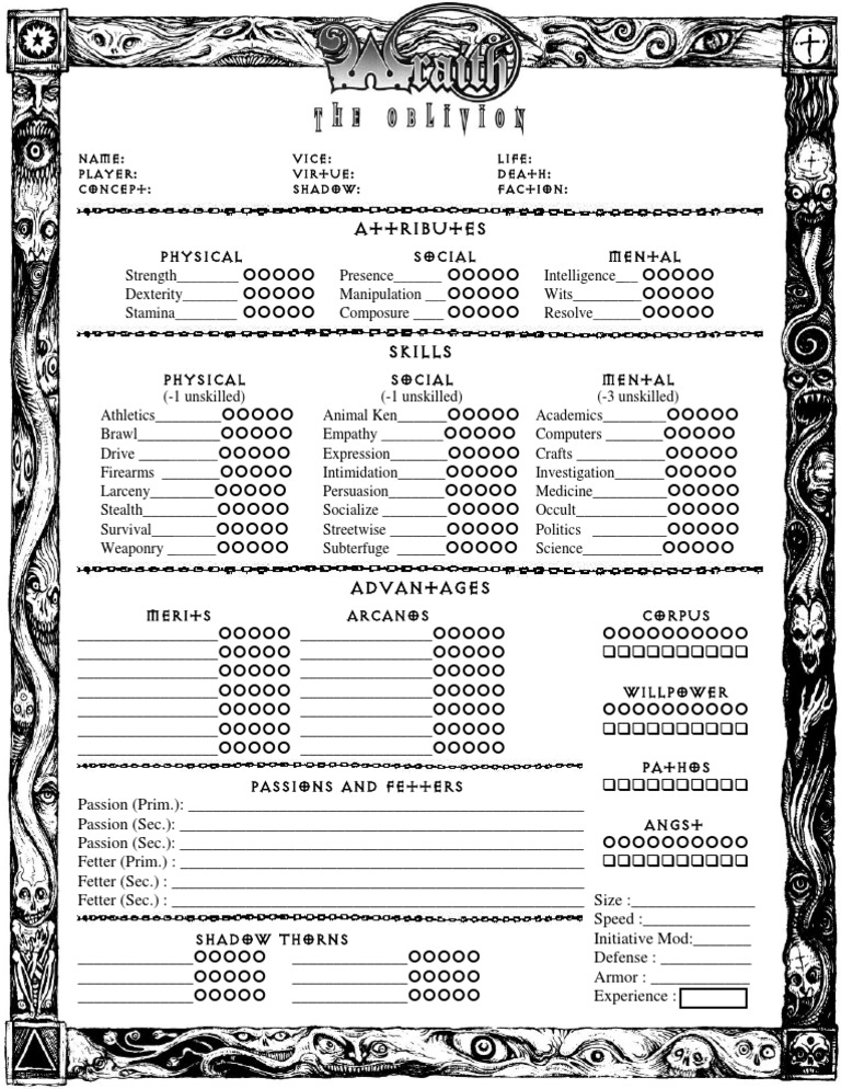nWoD Wraith: The Oblivion 1-Page Sheet (Final) | PDF