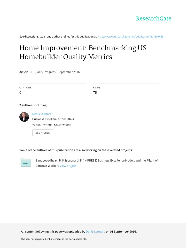 Homebuilder Benchmarking QP | PDF | Benchmarking | Performance Indicator