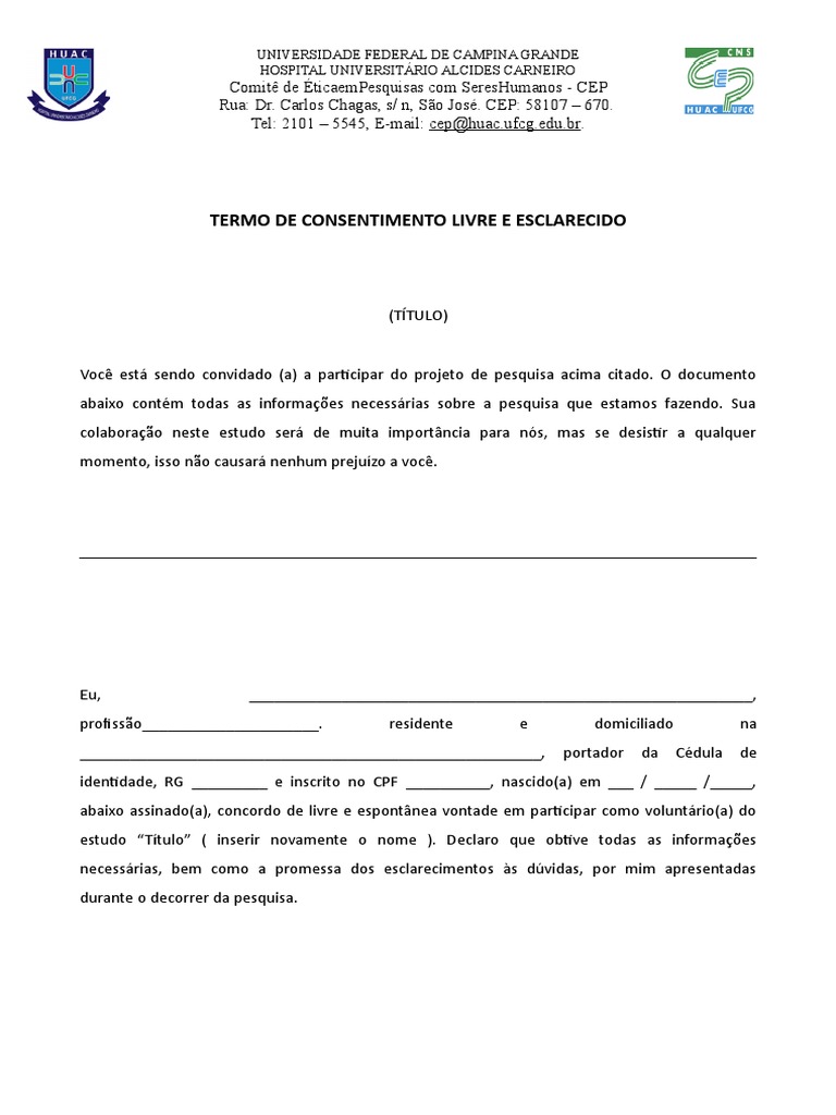 Termo de Consentimento Livre e Esclarecido | Universidade | Bem-estar