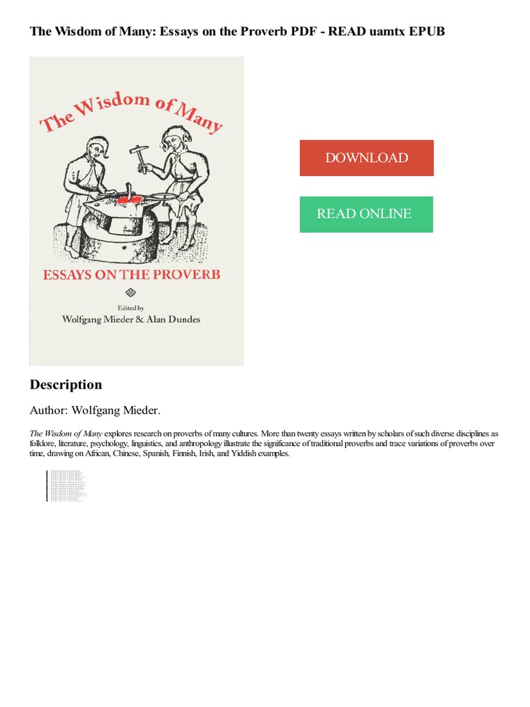 The Wisdom of Many: Essays On The Proverb PDF - READ Uamtx | PDF | Academia