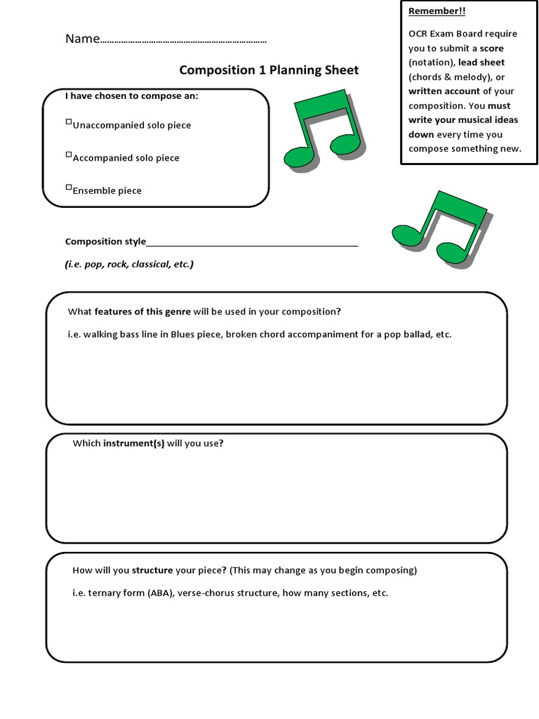 Composition 1 Planning Sheet | PDF | Musical Compositions | Elements Of ...
