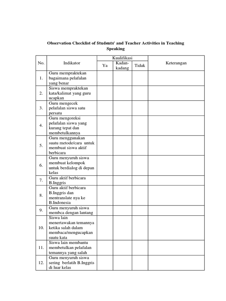 Observation Checklist | PDF